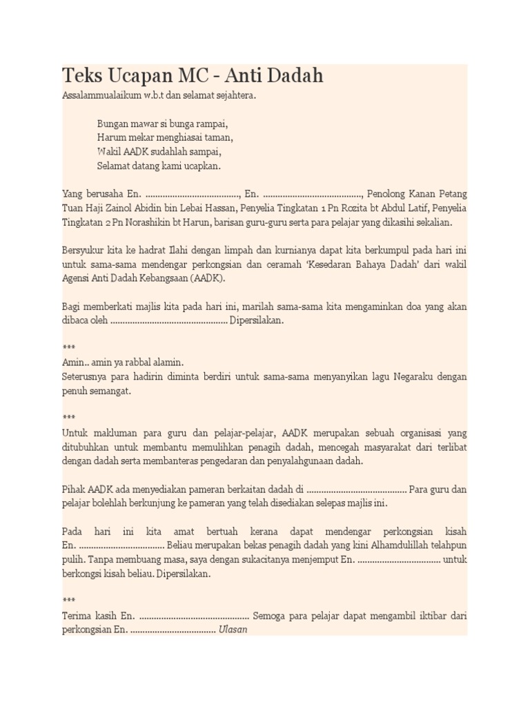 Teks Ucapan MC Aadk | PDF