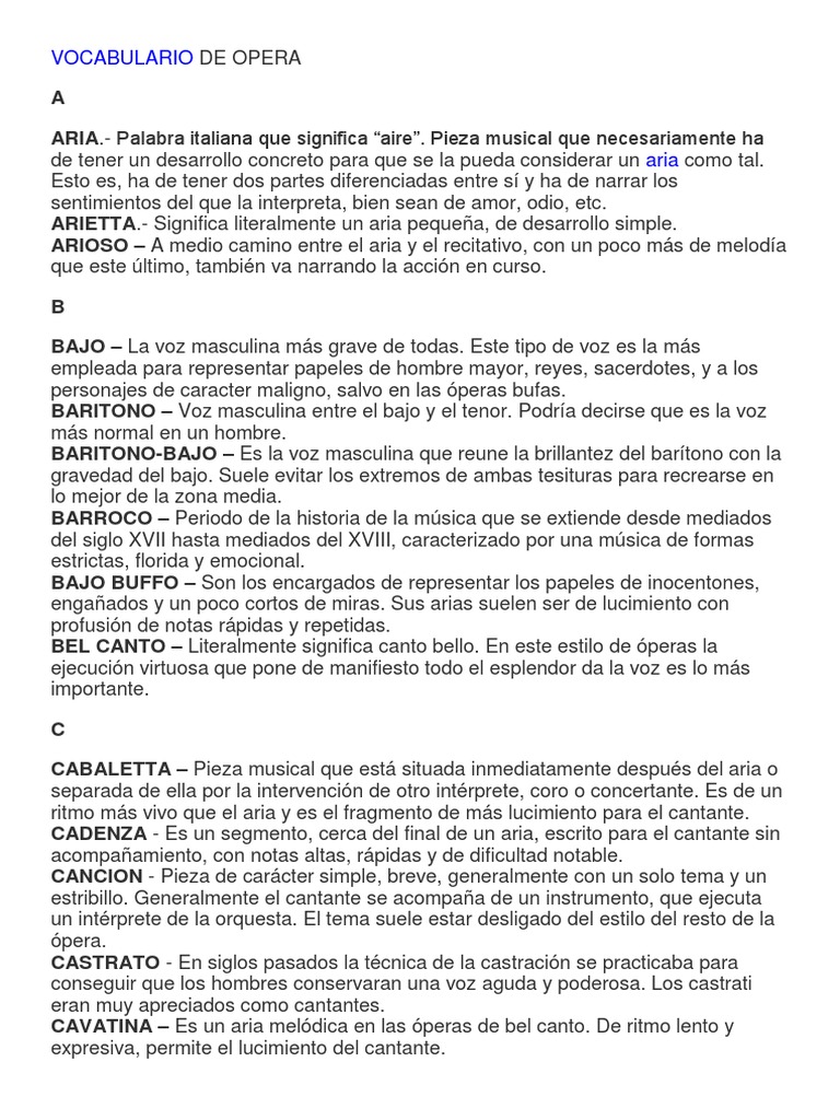 Vocabulario de Opera | PDF | Ópera | Canto