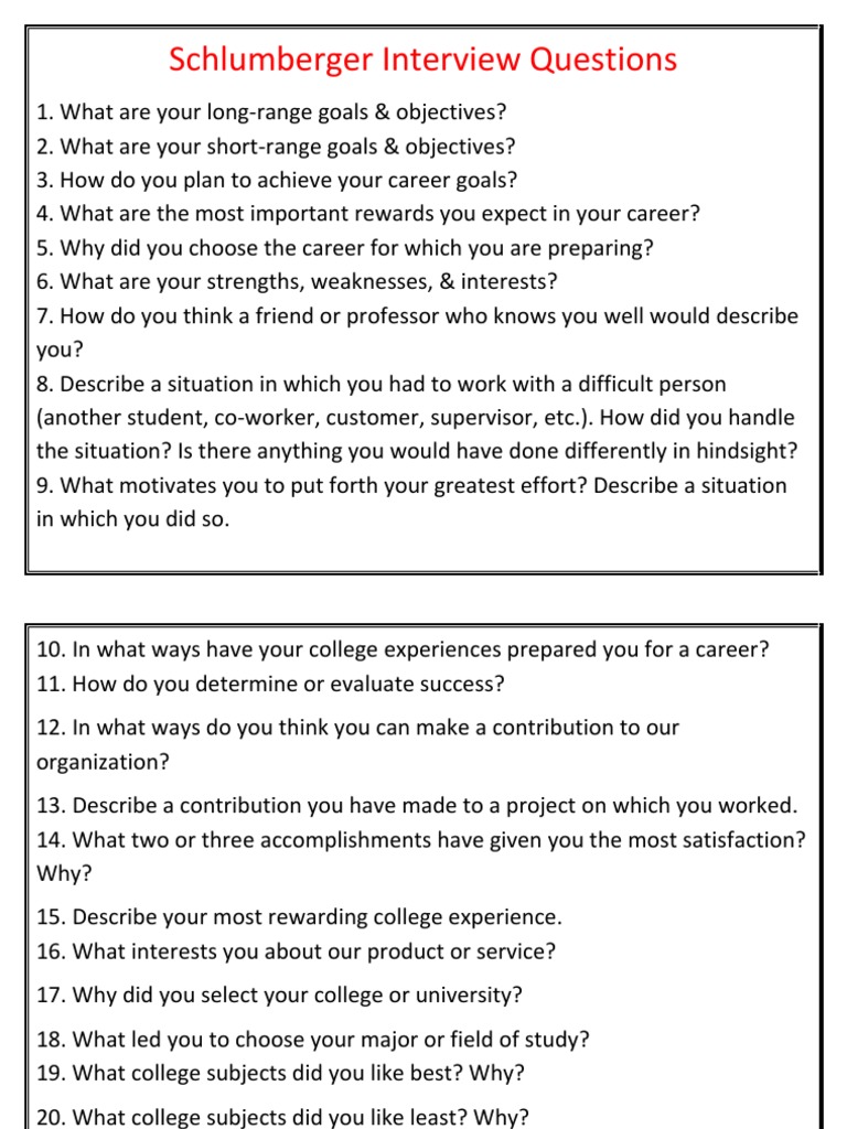 Schlumberger Interview Questions PDF | PDF | Job Interview | Employment