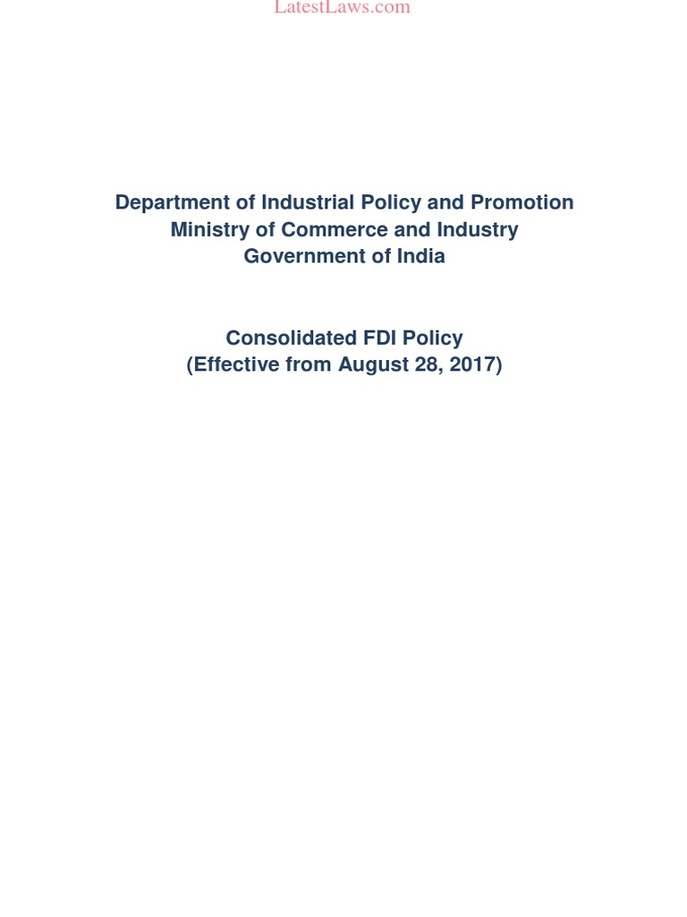 Consolidated FDI Policy Circular 2017 | PDF | Foreign Direct Investment ...