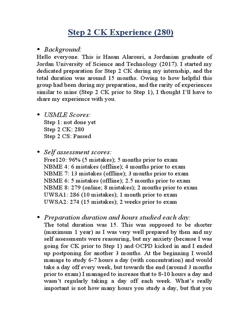 Step 2 CK Experience | PDF | United States Medical Licensing ...