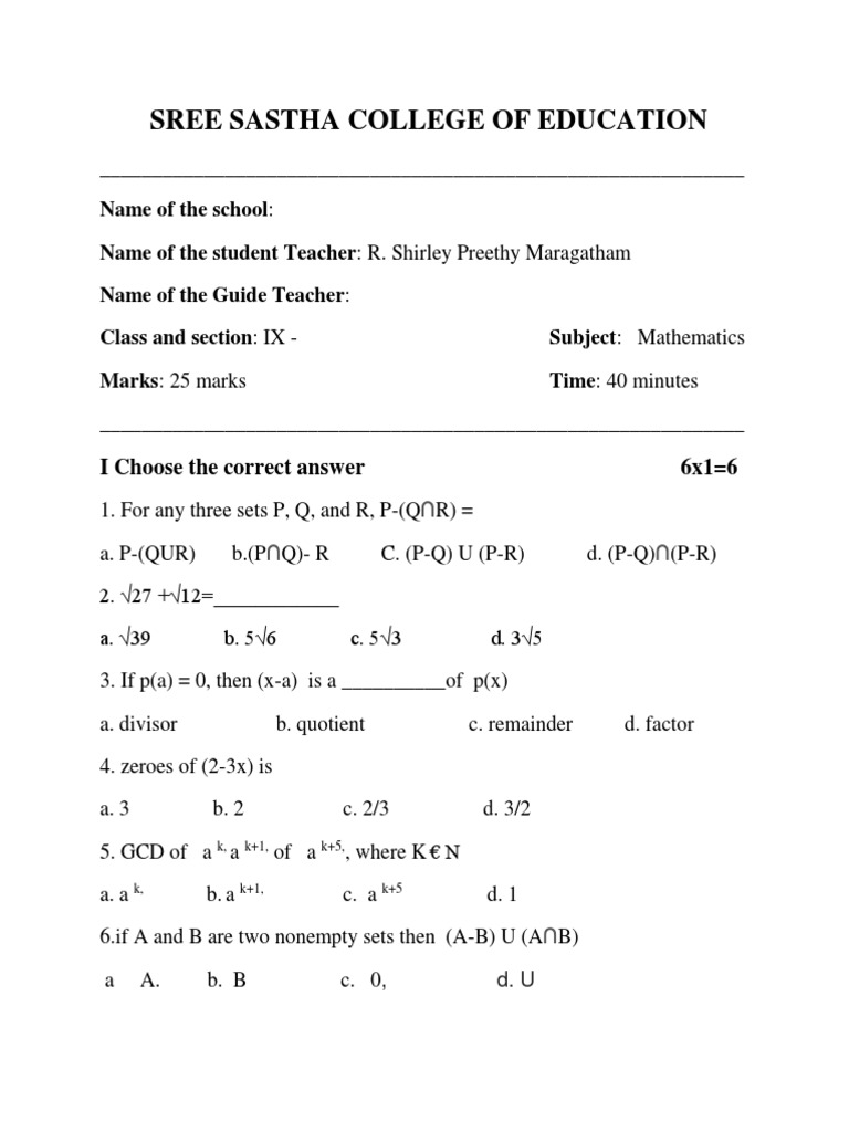9th Question Paper | PDF