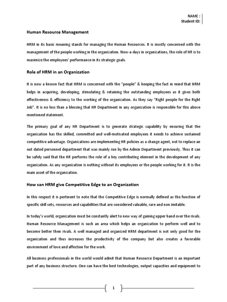 Human Resource Management: Student ID | PDF | Human Resource Management ...