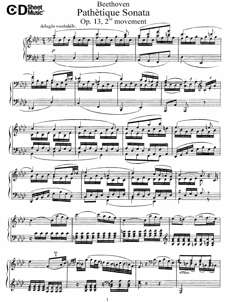 Beethoven - Pathetique Sonata, 2nd Movement, Op.13 PDF | PDF