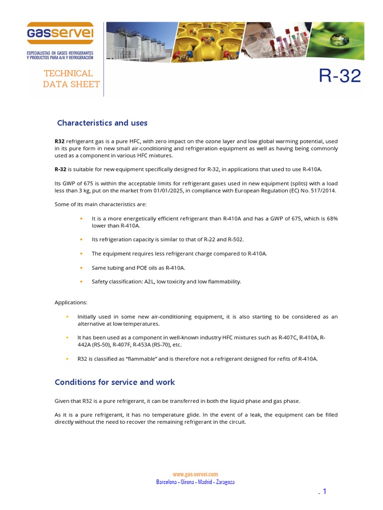R-32 Refrigerant Technical Data Sheet | PDF | Physical Quantities ...