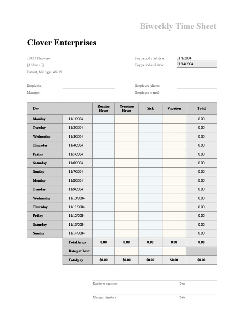 Biweekly Time Sheet | PDF