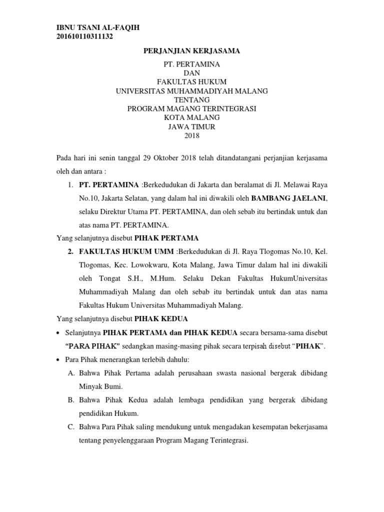 Perjanjian-Kerjasama Magang PDF | PDF