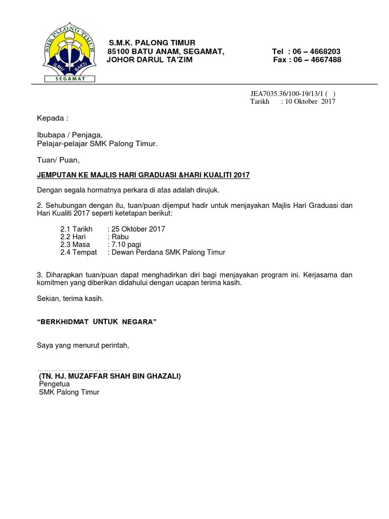 Surat Jemputan Graduasi Ibubapa | PDF