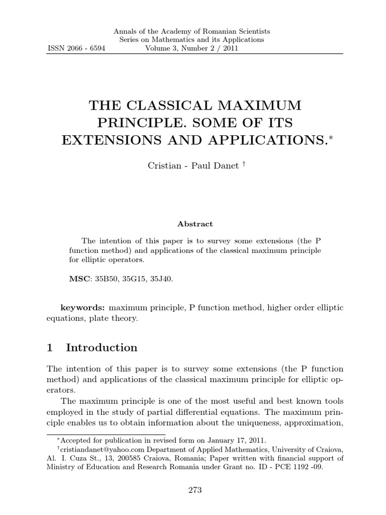 The Classical Maximum Principle. Some of Its Extensions and ...