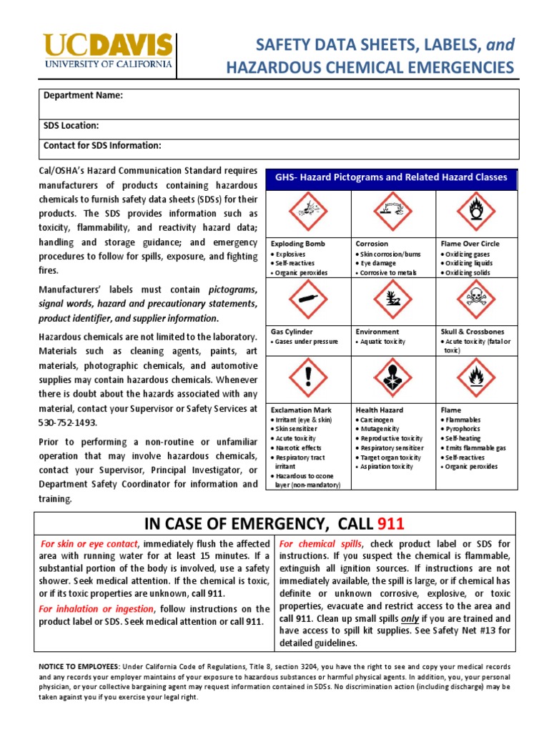 Safety Data Sheets, Labels, and Hazardous Chemical Emergencies ...