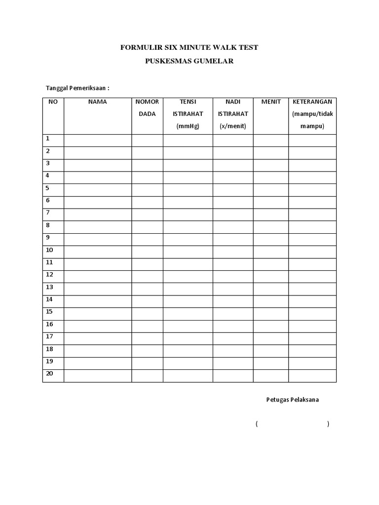 Formulir Six Minute Walk Test | PDF