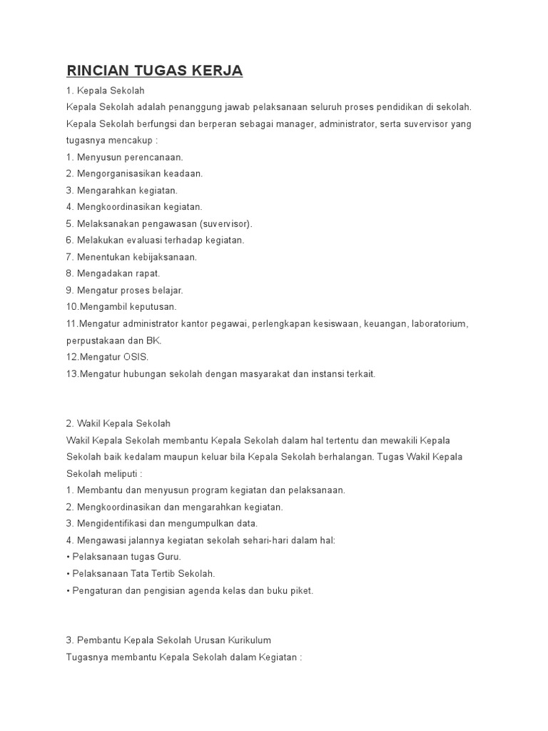 Rincian Tugas Kerja | PDF