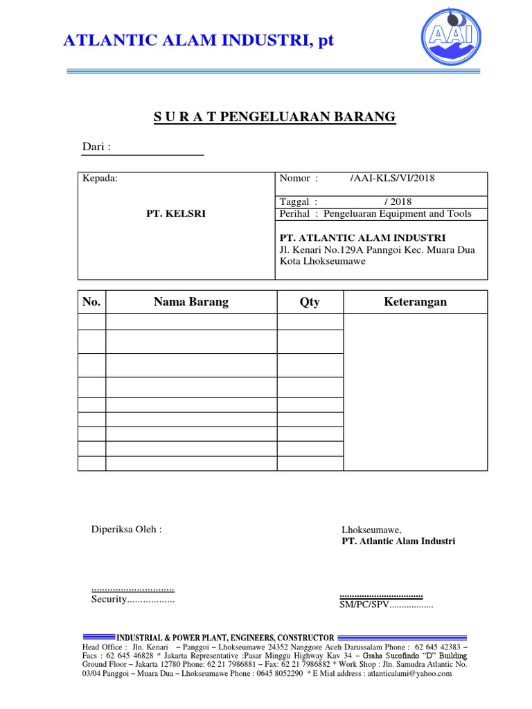Surat Pengeluaran Barang AAI | PDF
