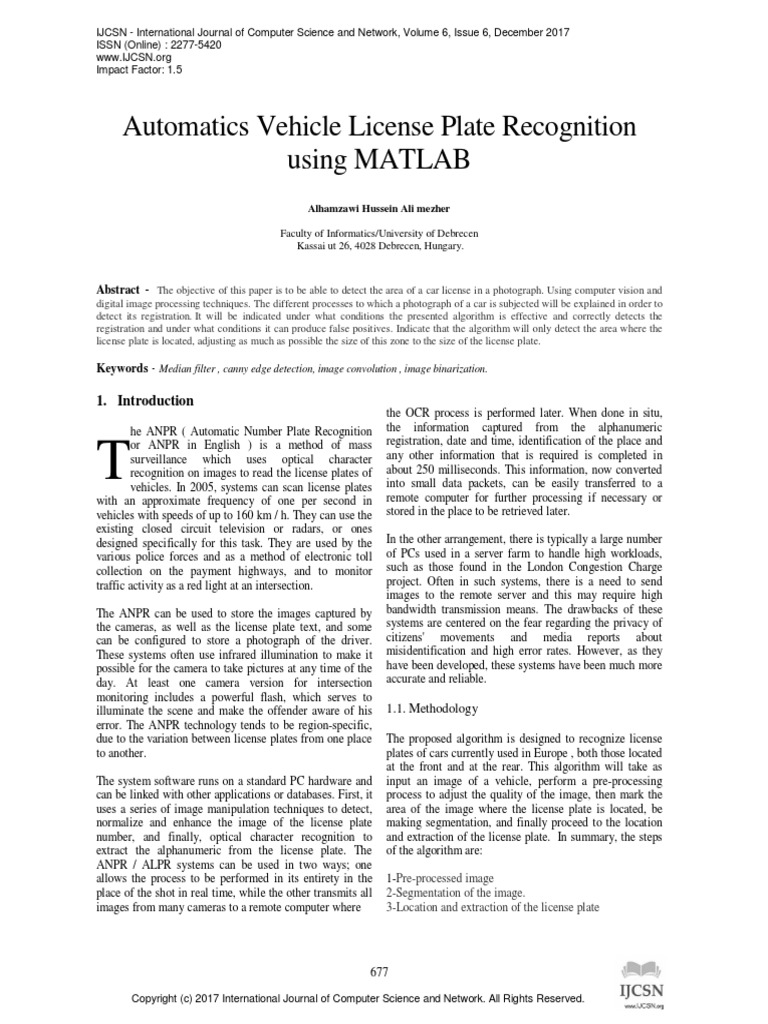Automatics Vehicle License Plate Recognition Using MATLAB | PDF ...