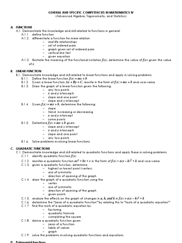 Math IV PSSLC | PDF | Trigonometric Functions | Quadratic Equation