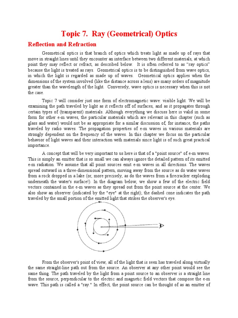 Topic 7. Ray (Geometrical) Optics: Reflection and Refraction | PDF | Lens (Optics) | Optics