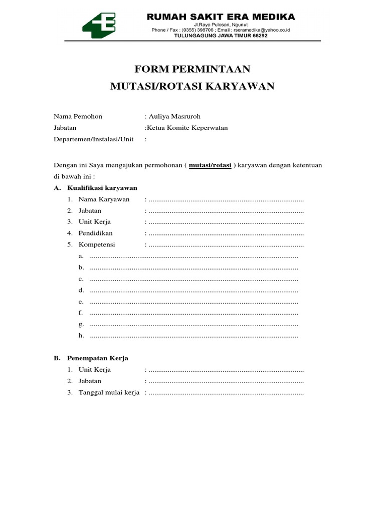 FORM PERMINTAAN Mutasi Dan Rotasi | PDF | Bisnis