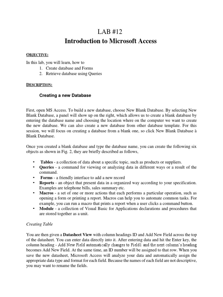 CF - Lab12-Introduction To MS ACCESS | PDF | Microsoft Access | Databases