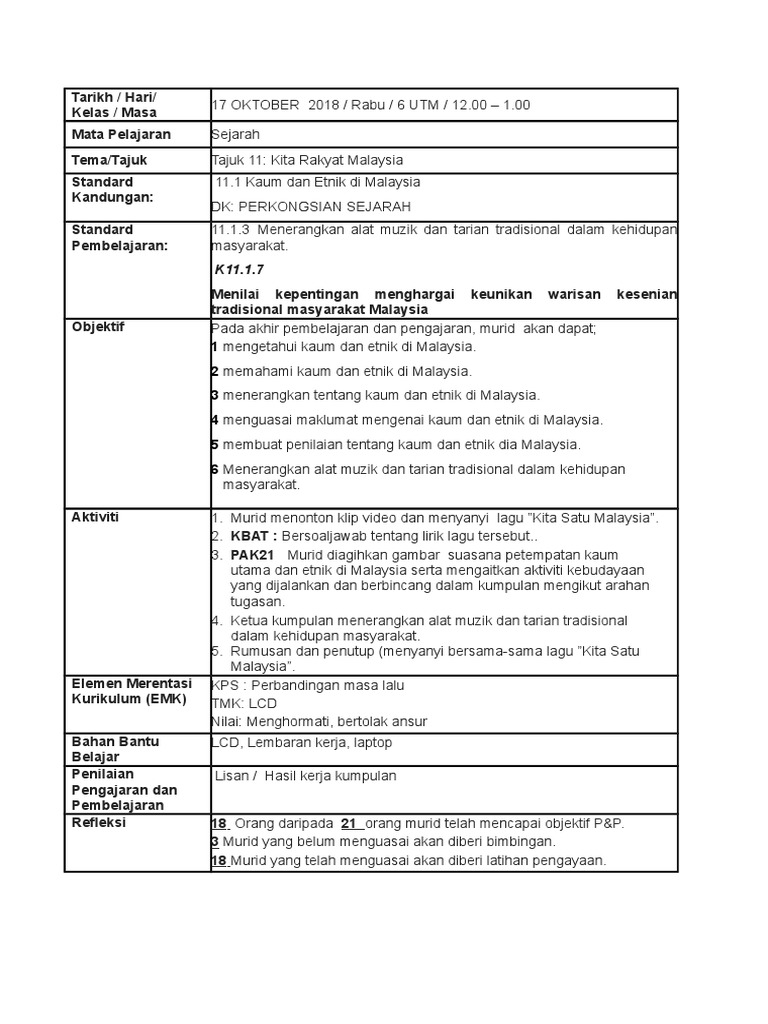 CONTOH RPH Sejarah THN 6 | PDF