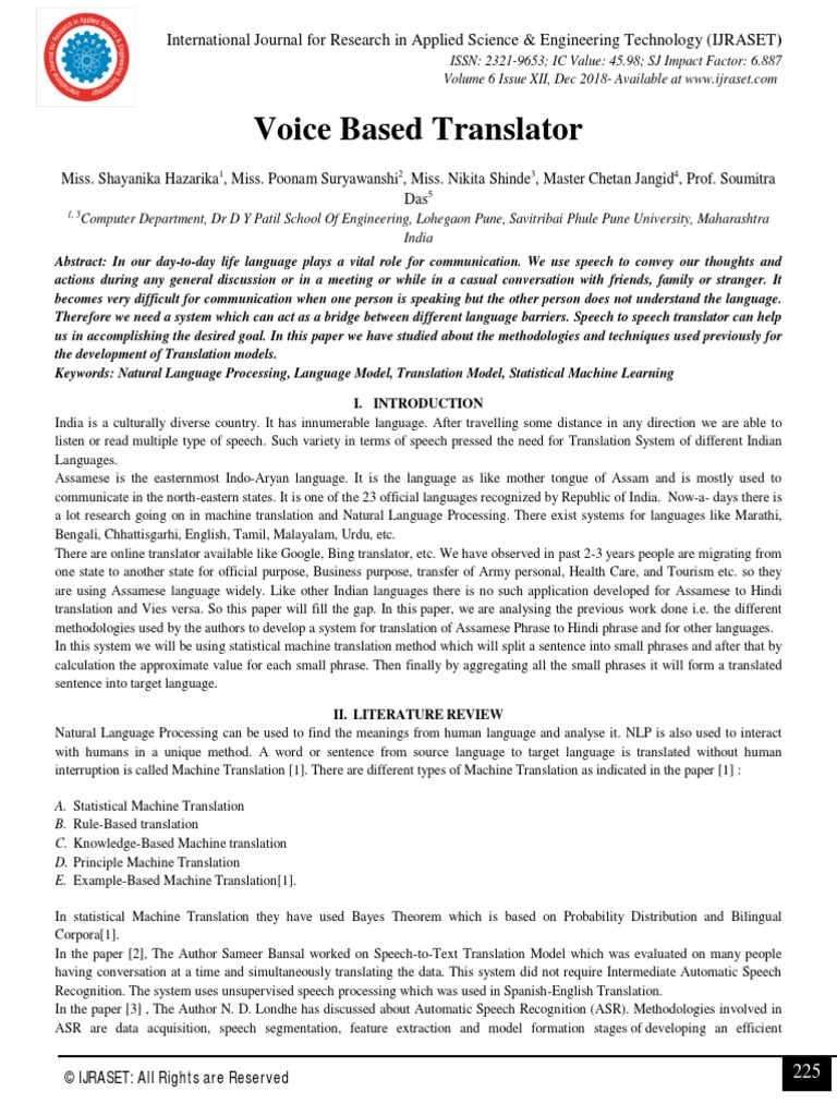 Voice Based Translator | PDF | Speech Synthesis | Speech Recognition