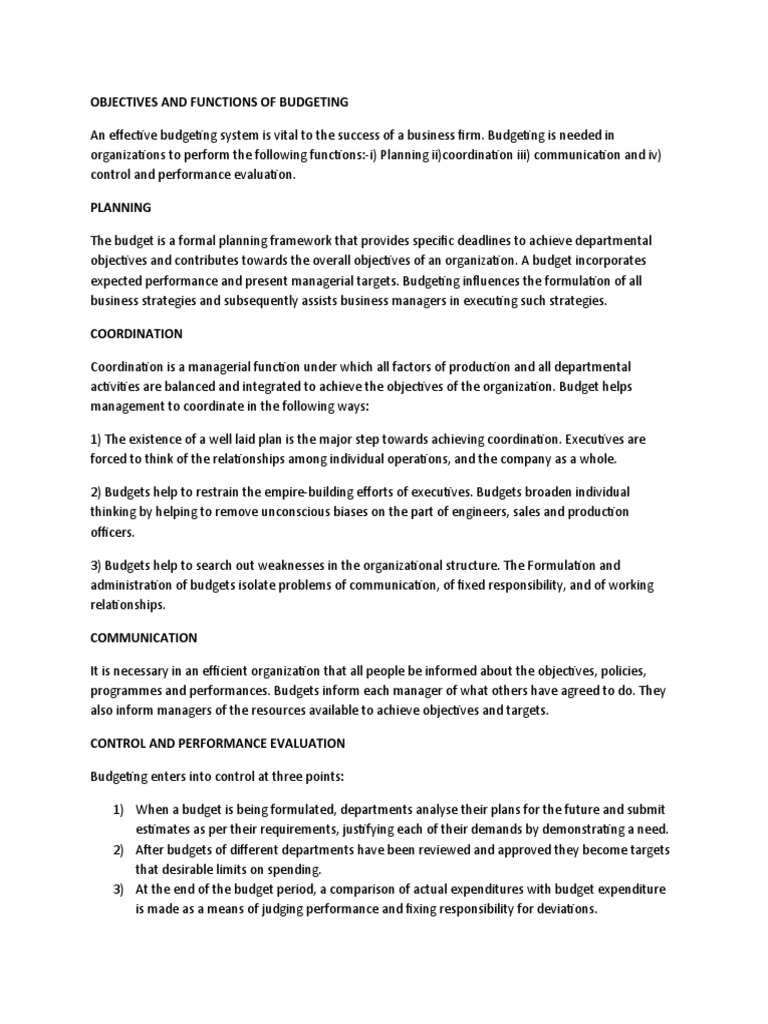 Objectives and Functions of Budgeting | PDF | Budget | Performance ...