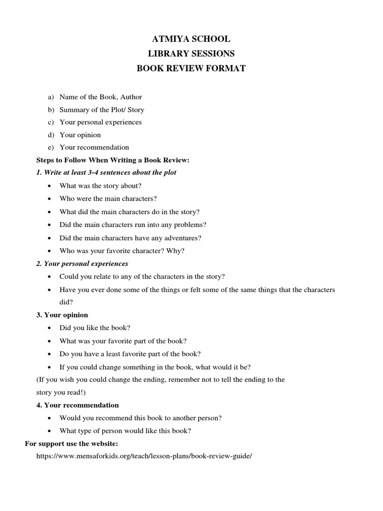 School Library Book Review Format | PDF