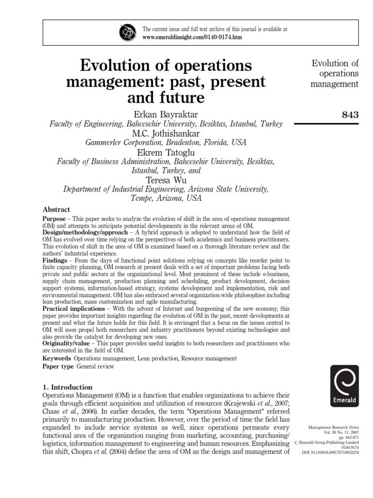 Evolution of Operations Management: Past, Present and Future | PDF ...