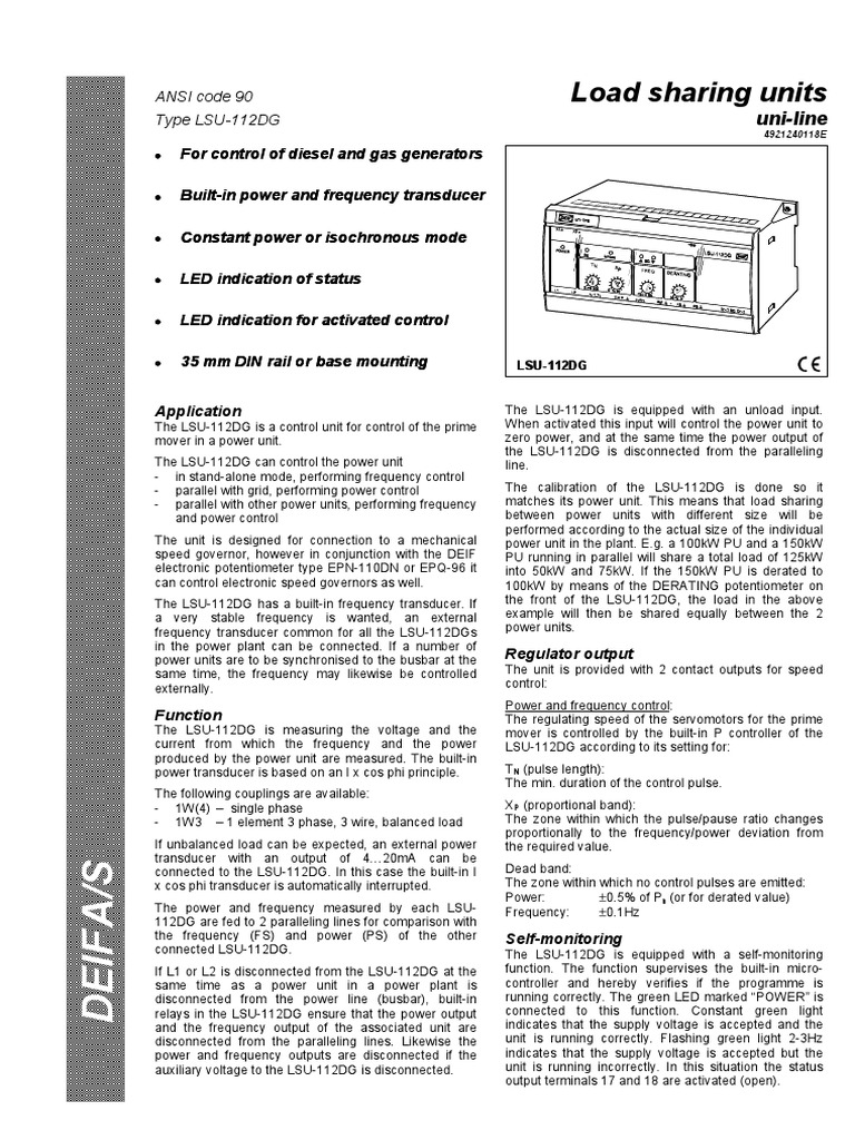 Load Sharing Unit LSU-112DG | PDF | Relay | Alternating Current