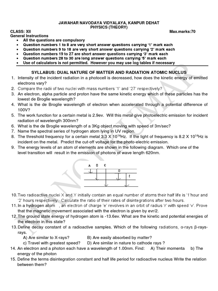 Sample Practice JNV KD | PDF | Electron | Radioactive Decay