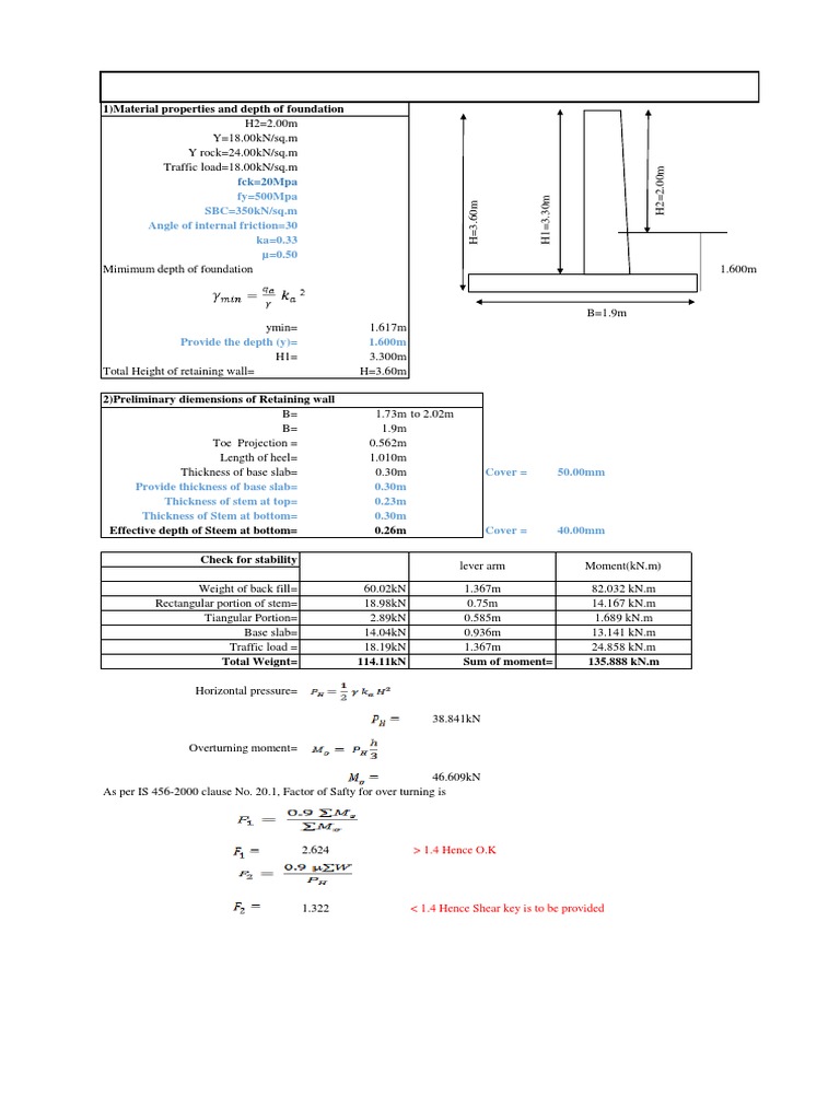 Retaining Wall - With Traffic Loading-Filling Up To 2m | PDF ...
