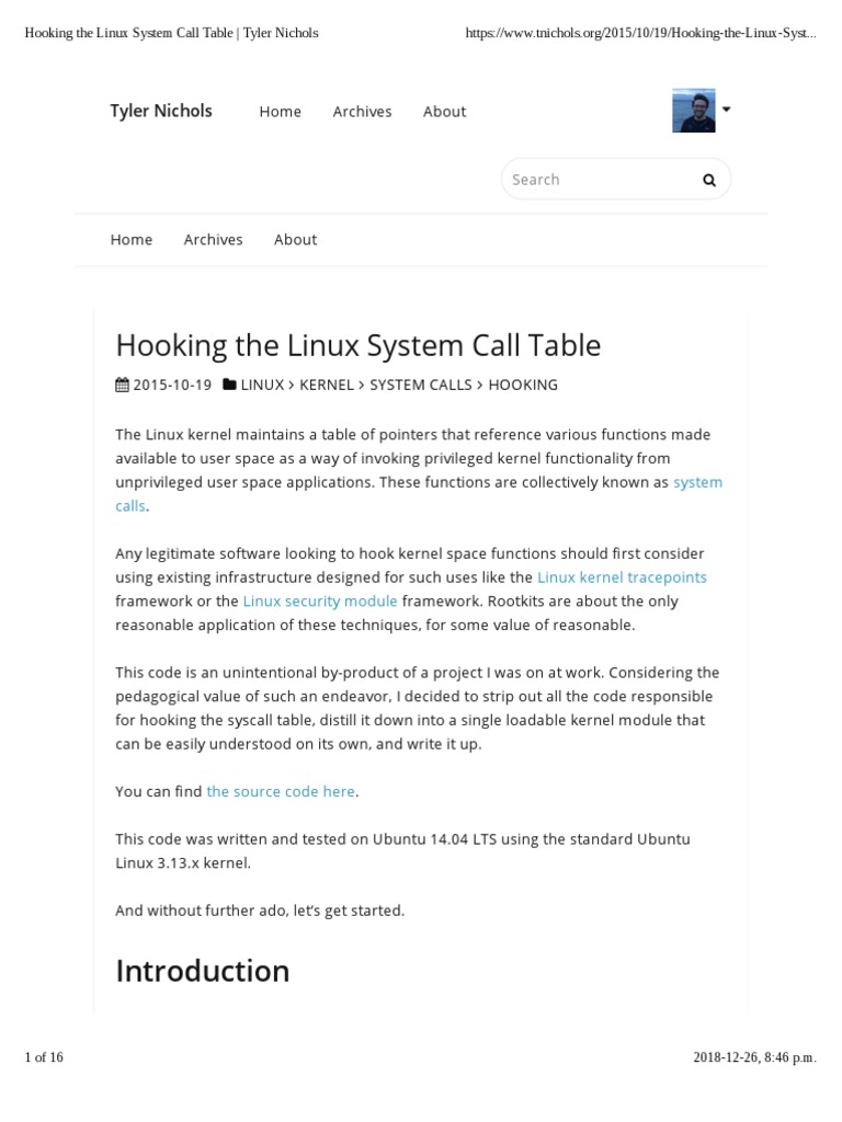 Hooking The Linux System Call Table | PDF | Pointer (Computer ...