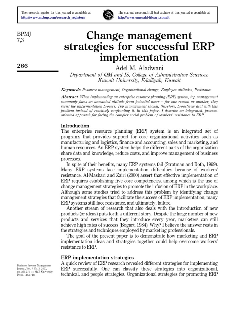 ERP Change Management | PDF | Strategic Management | Marketing Strategy