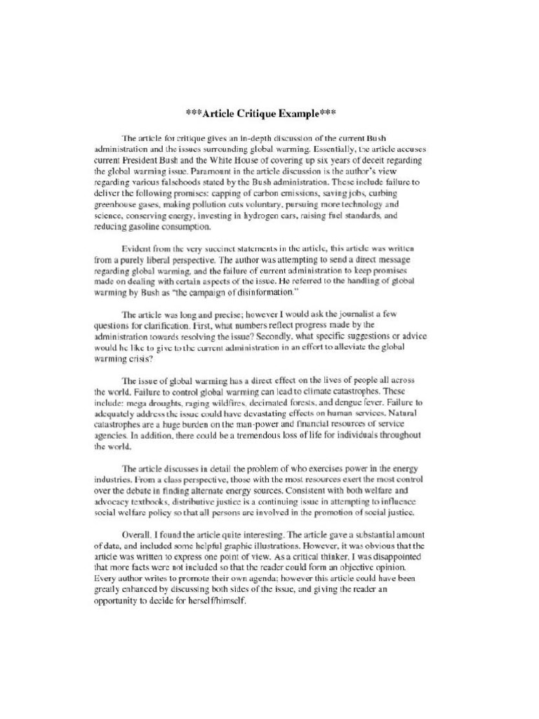 Article Critique Example | PDF | Global Warming | Global Environmental ...