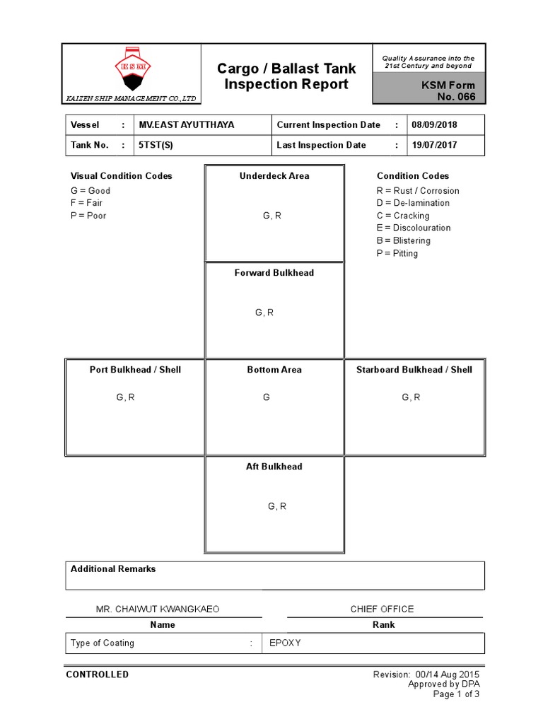 KSM Form 066 - 5TST (S) Tank Inspection Report | PDF | Chemical ...