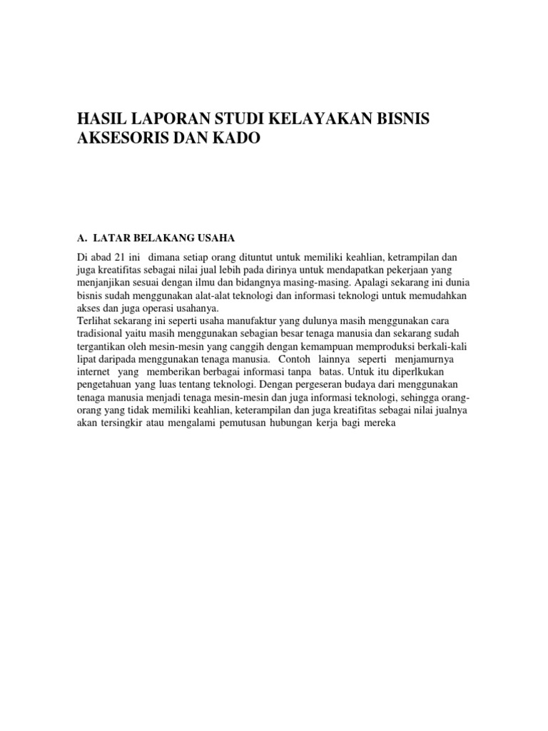 Contoh Proposal Studi Kelayakan Bisnis | PDF