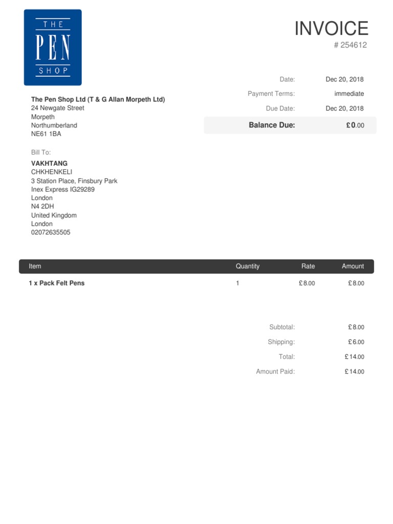 Invoice for Felt Pens Purchase | PDF