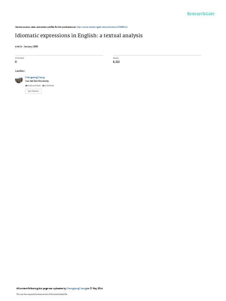 Idiomatic Expressions in English, A Textual Analysis, 2014 | PDF ...