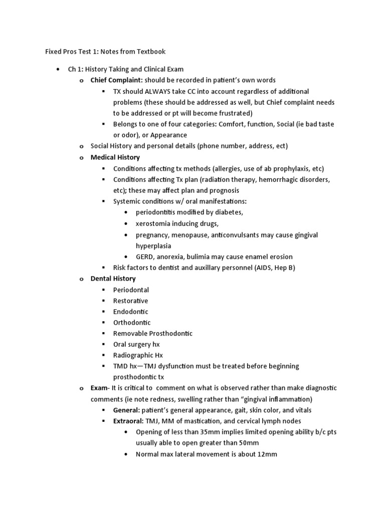 Fixed Pros Test 1 | PDF | Clinical Medicine | Diseases And Disorders