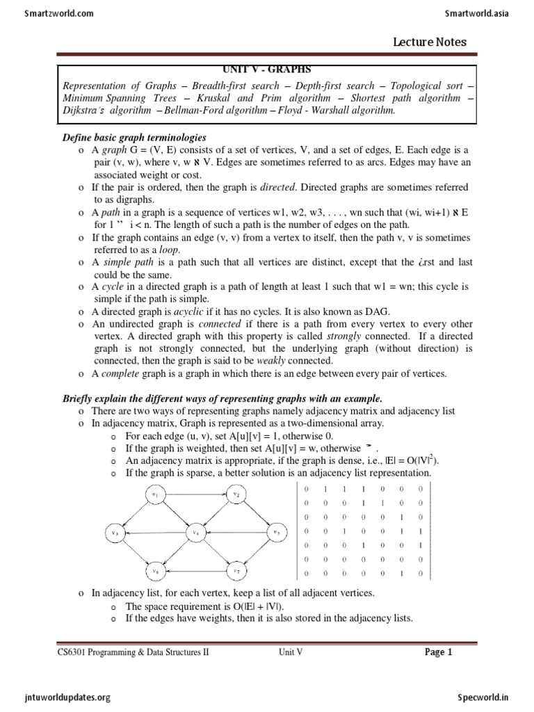 Define Basic Graph Terminologies: Lecture Notes | PDF | Vertex (Graph ...