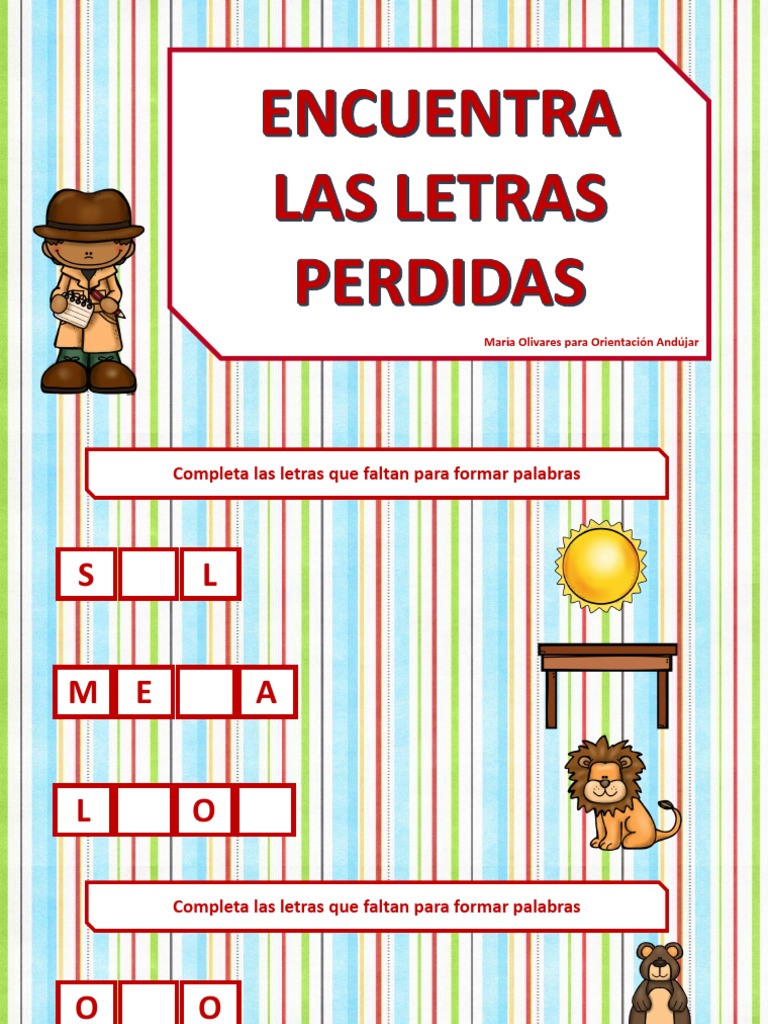 Comprensión Lectora Encuentra Las Letras Perdidas Consonantes y Vocales ...