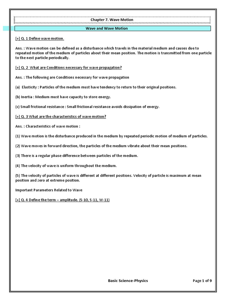 Chapter 7. Wave Motion | PDF | Waves | Wavelength