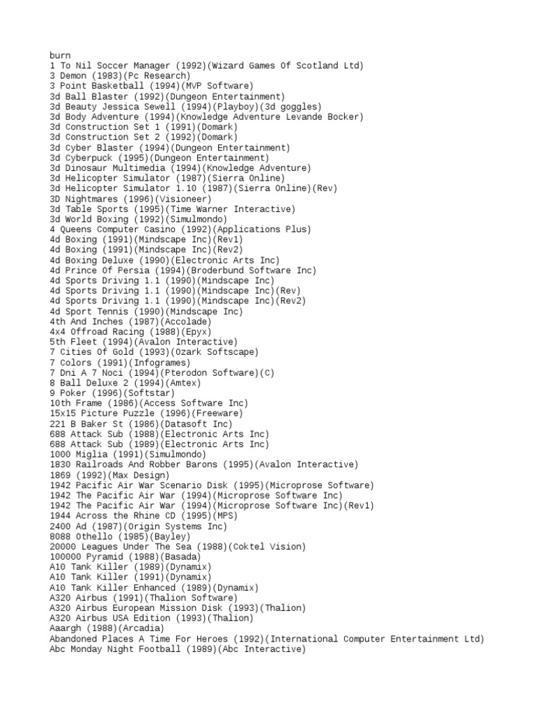 DOS Game Collection Overview 1993 | PDF