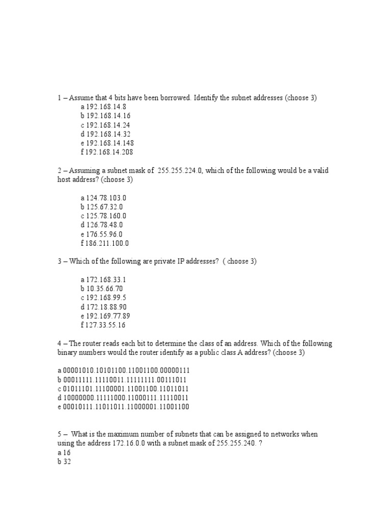 11 Subnetting Questions To Do in Class | PDF