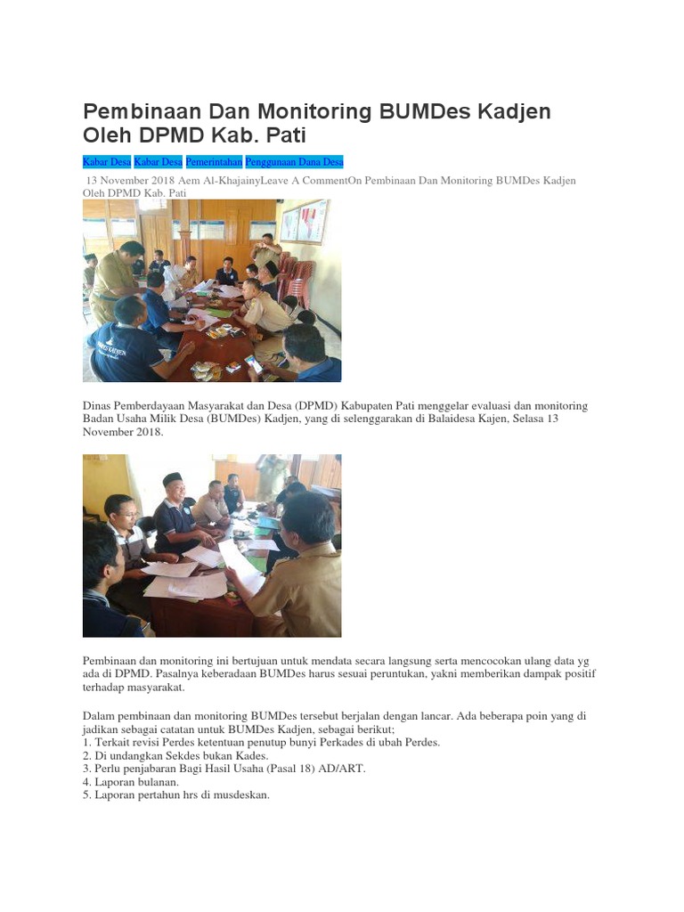 Pembinaan BUMDes Kadjen di Pati | PDF