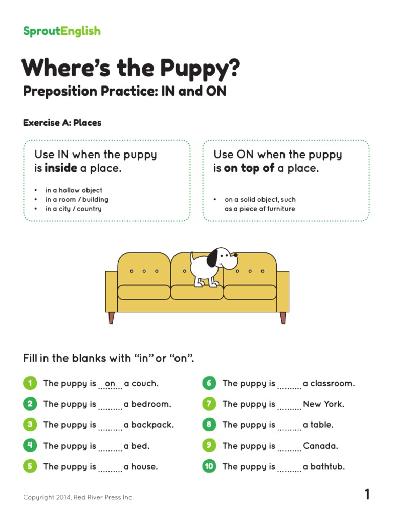 Where's The Puppy?: Preposition Practice: IN and ON | PDF