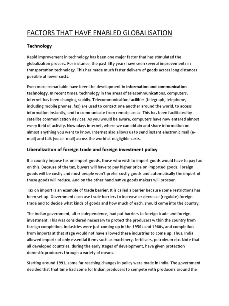 Factors That Have Enabled Global Is at Ion | PDF | Globalization ...