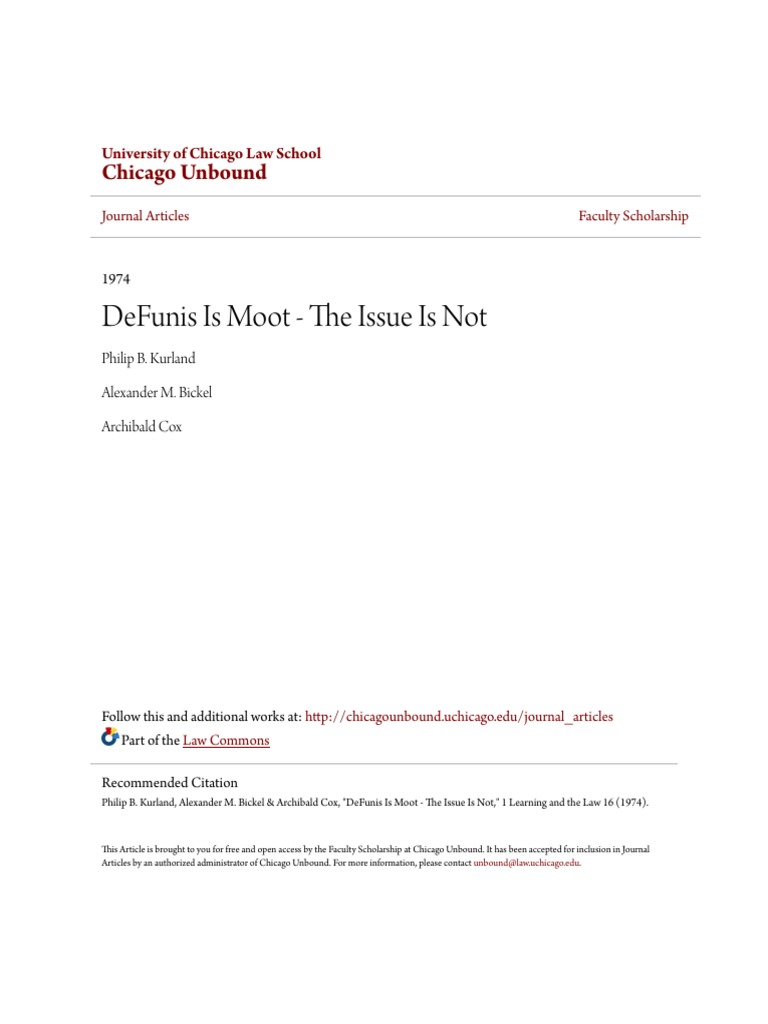 DeFunis Is Moot - The Issue Is Not | PDF | Equal Protection Clause ...