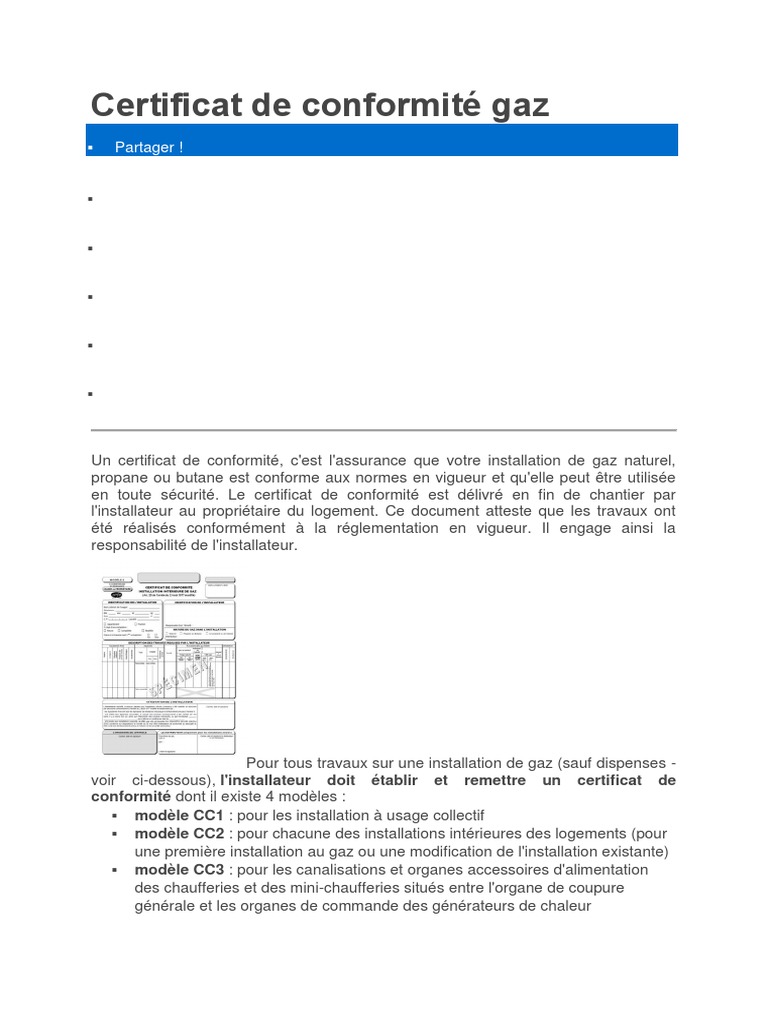 Certificat de Conformité Gaz | PDF | Tuyau | Oxygène