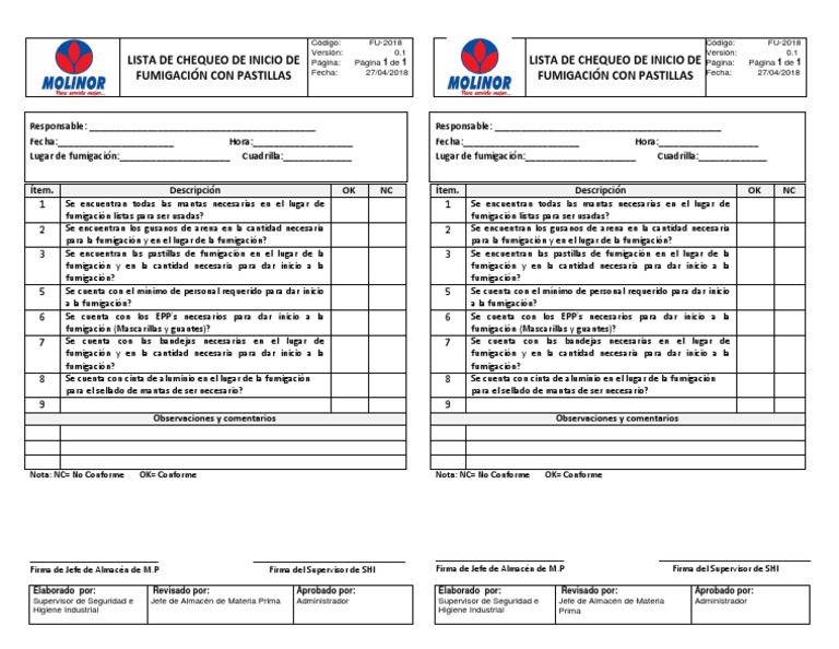 Check List de Fumigación_ver01 | Naturaleza