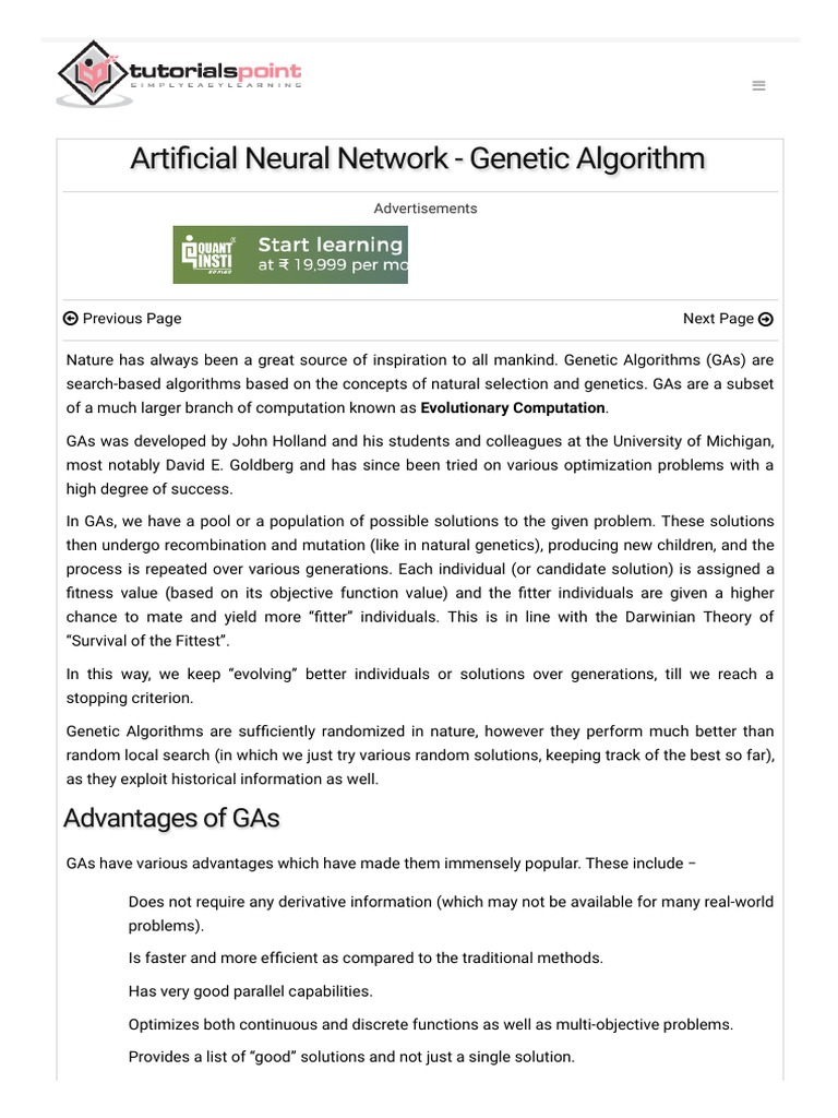 Artificial Neural Network Genetic Algorithm | PDF | Genetic Algorithm | Mathematical Optimization